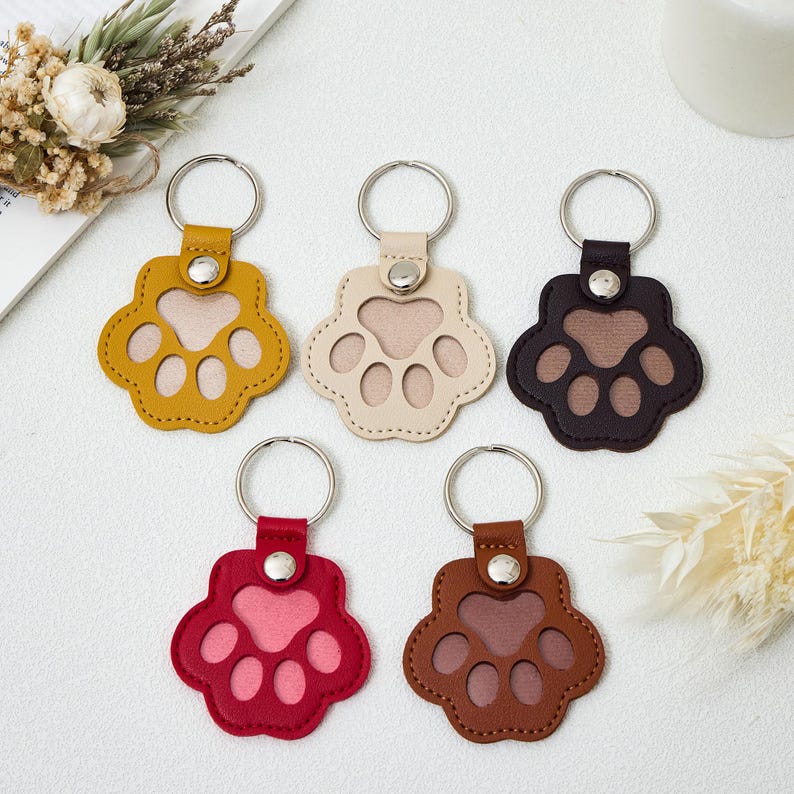 Custom Paw Print Leather Keychain, Pet Hair Keepsake Keychain, Pet Hair ...