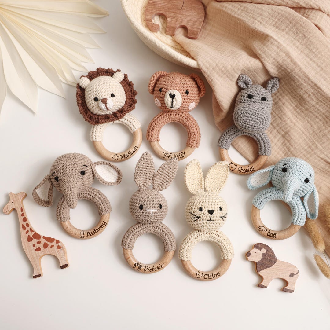 Custom Name Baby Rattle, Personalized Wooden Rattle, Engraved Infant ...