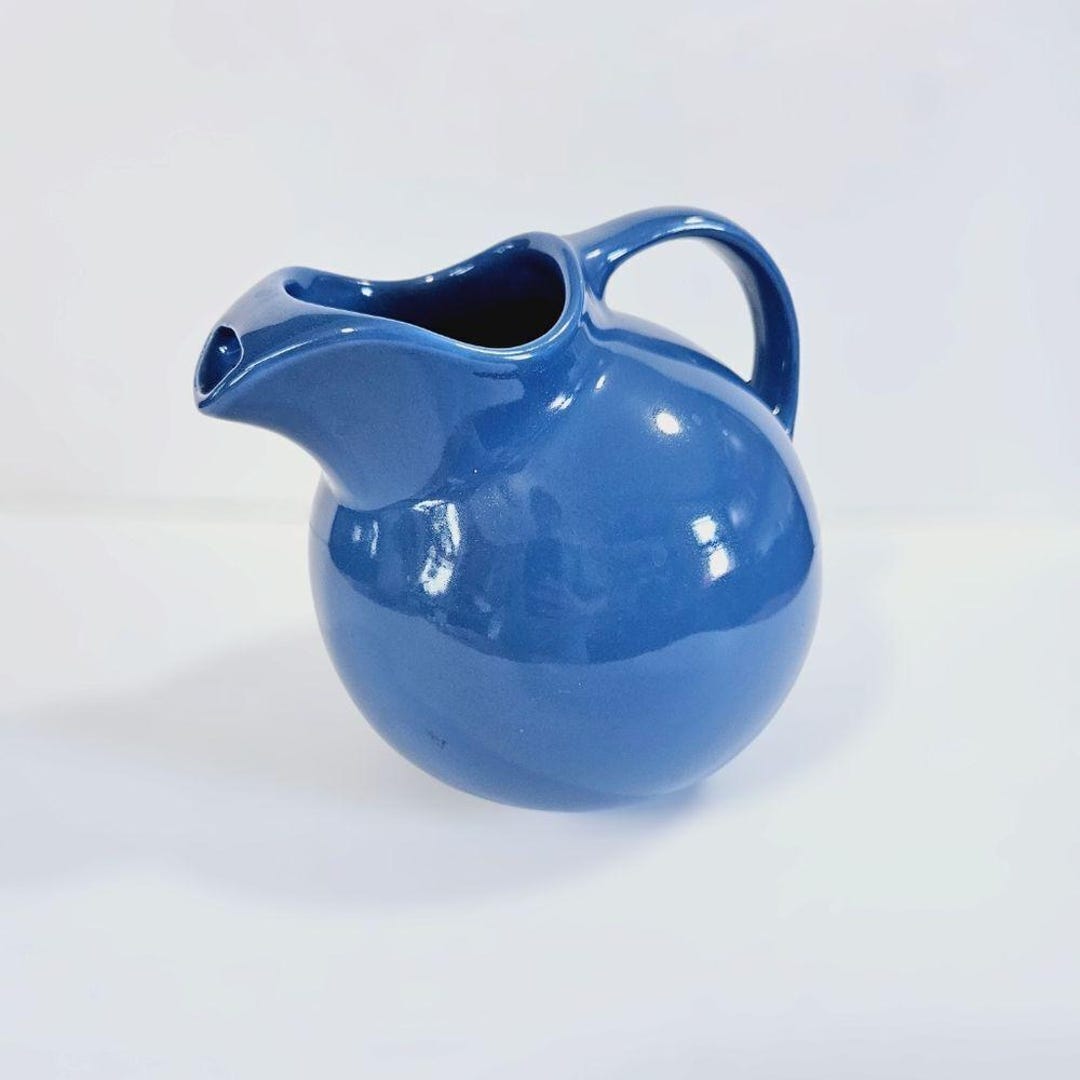Vintage Hall USA Potterymcm Ice Lipped Ceramic Round Ball Pitcher Sky ...