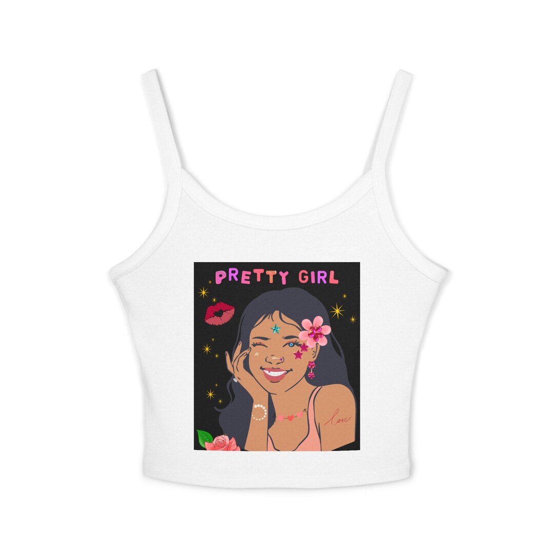 Pretty Girl Illustration Tank Top | Floral Rose Graphic Tank - Etsy