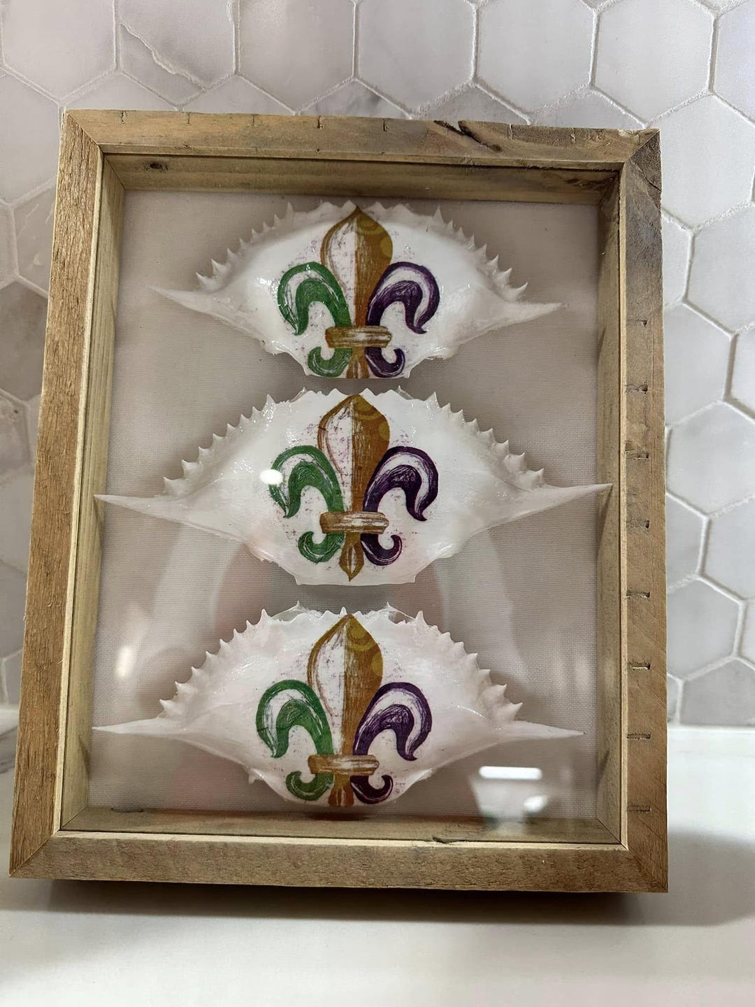 Shadow Box of Fleur De Lis White Crabs - Etsy