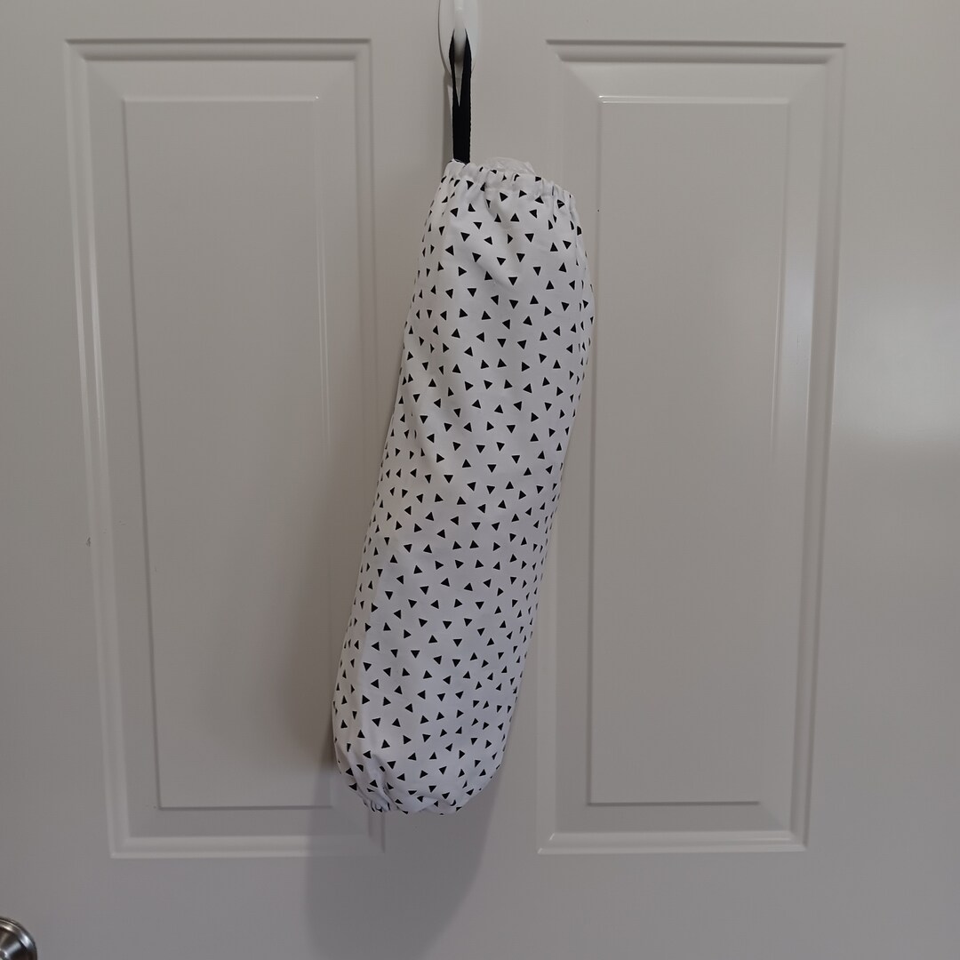 White With Black Triangle Dot Plastic Bag Holder, Organizer, Fabric Bag ...