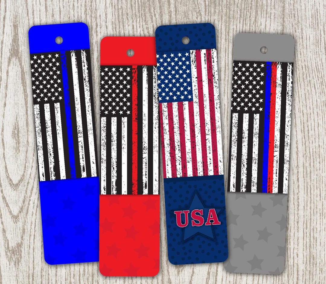 4 American Flag Bookmark Designs • Police, Firefighter • Thin Blue, Red ...