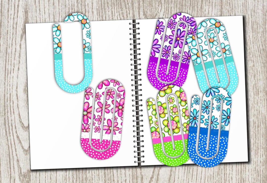 5 Whimsy FLORAL Paper Clip Designs • Big, Fun, Bright Colors • Daisies ...