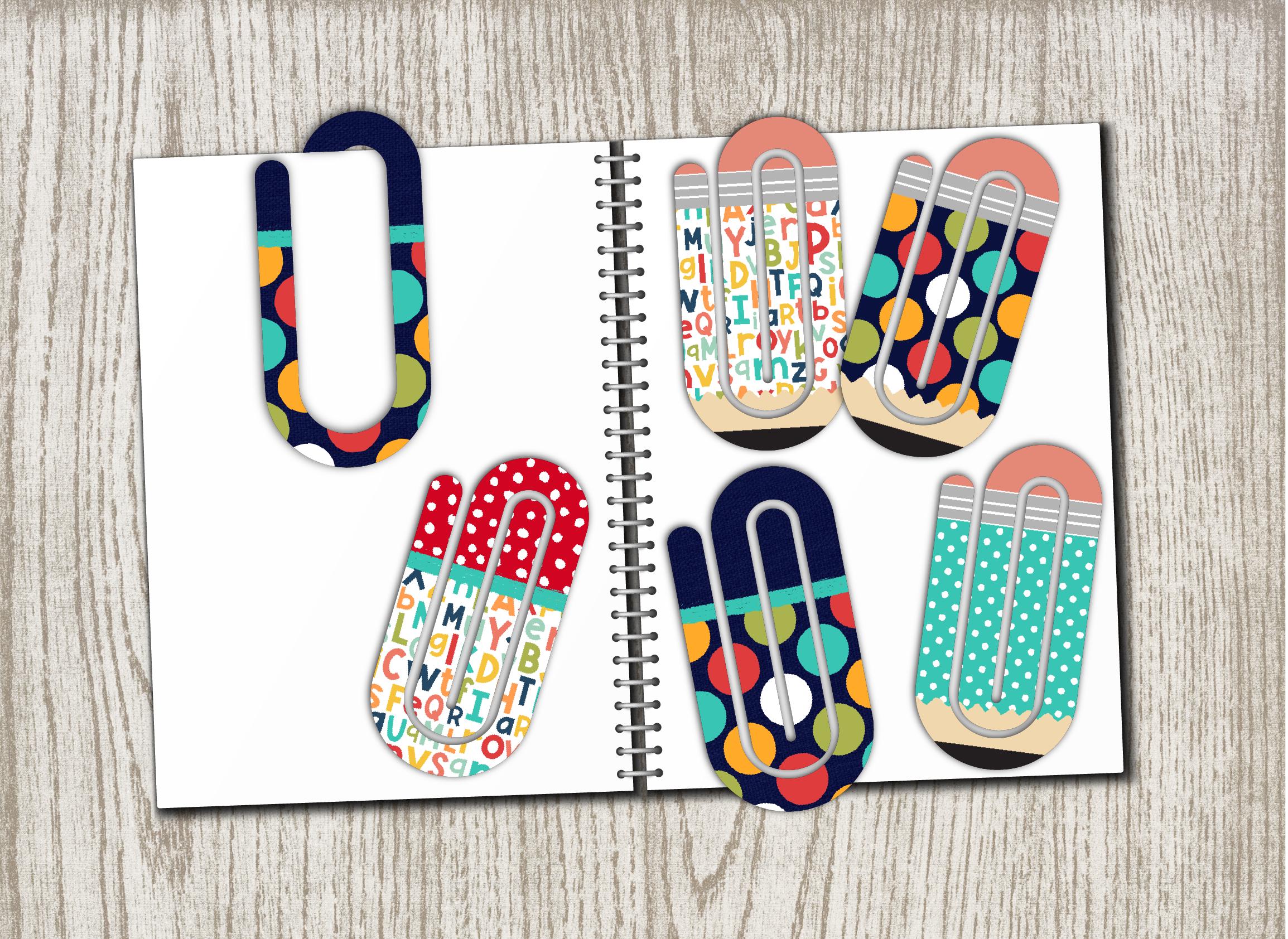 5 SCHOOL Big Paper Clip Designs • Big, Fun, Bright Colors • Pencils ...
