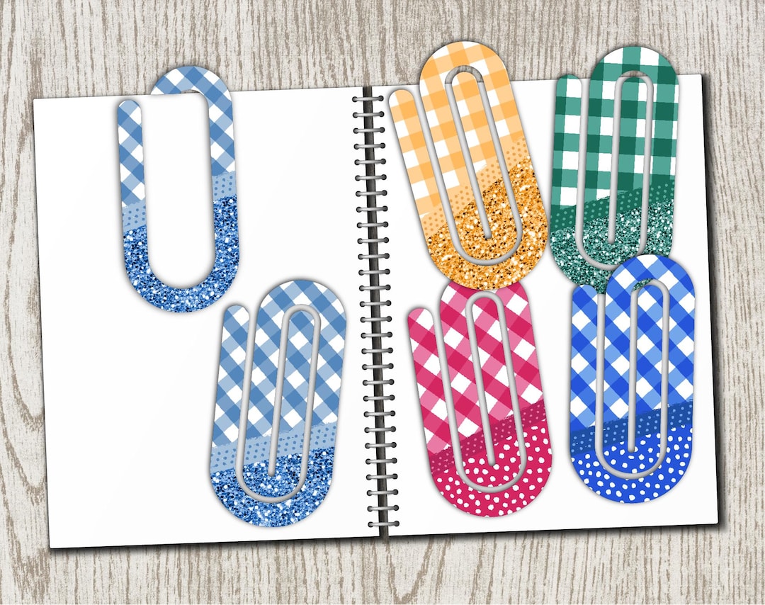 5 Plaid Big Paper Clip Designs • Bright Colors • Glittered • Paperclip ...