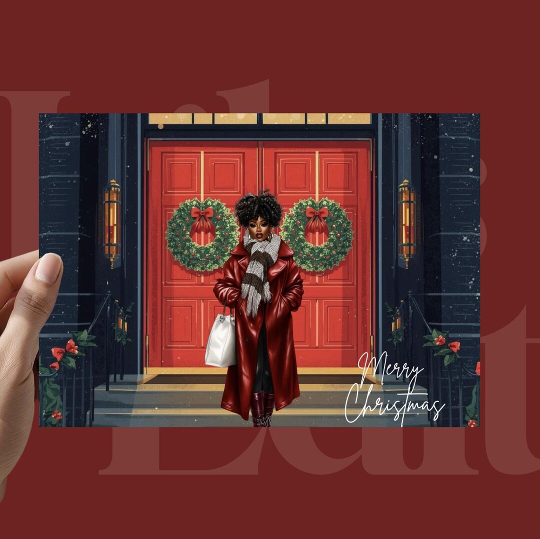 Classic Red Door Christmas Scene Card, A6 Editable Canva Template - Etsy
