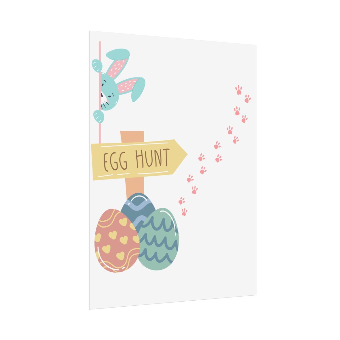 Unique Easter Egg Hunt Decorative Poster, Spring Decor, Bunny Art Print ...