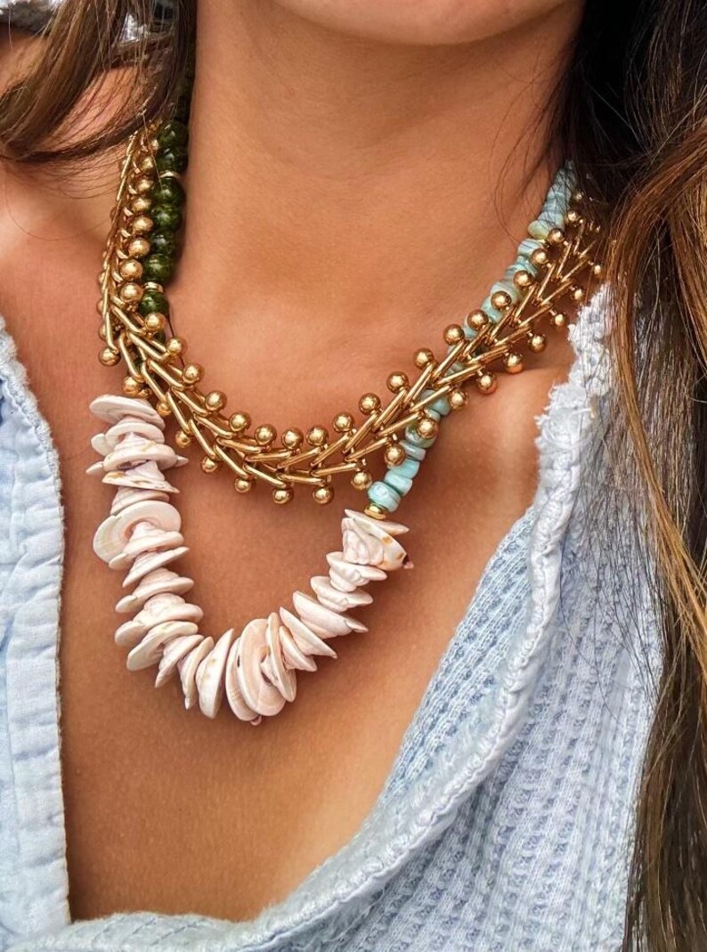 Handmade Beachy Shell Necklace – Shell & Quartz Beaded – 16-18 ...