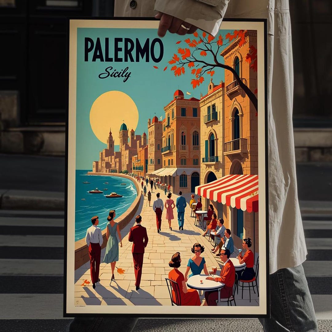 Palermo Sicily Travel Poster – Vintage Italy Wall Art – Mediterranean Coastal Print – Retro ...