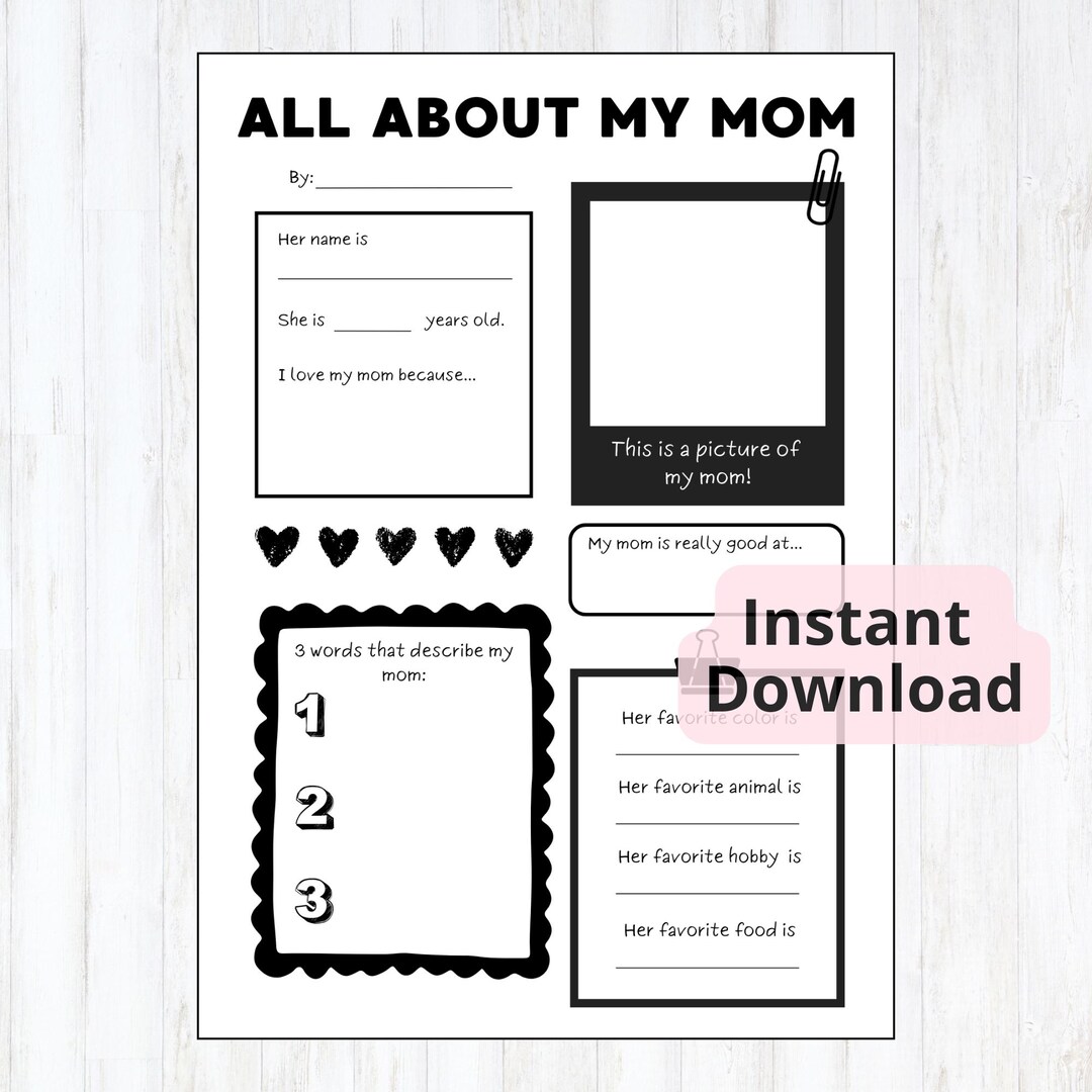 All About My Mom Questionnaire Printable – Mother’s Day Gift From Kids ...
