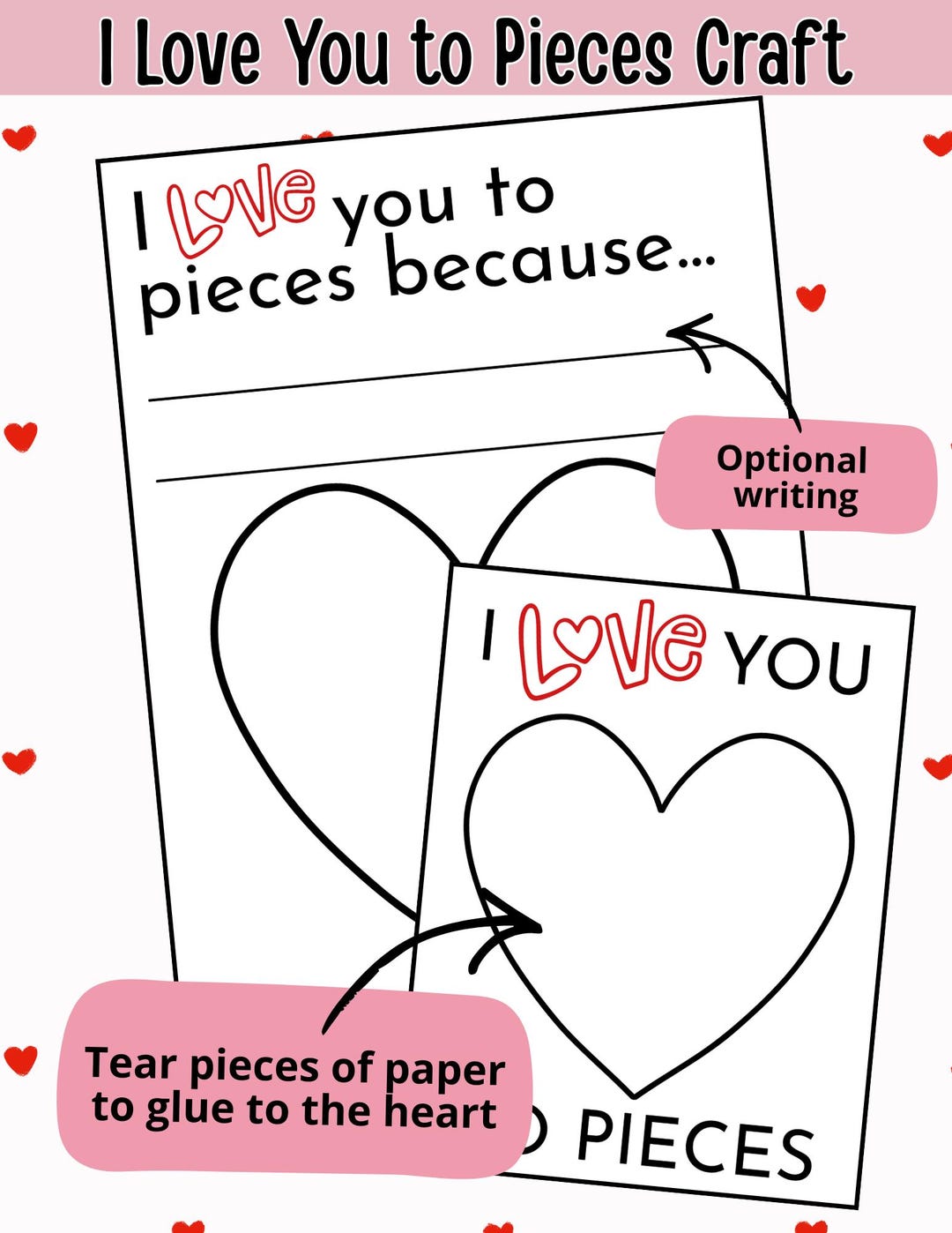 I Love You to Pieces Valentine Craft | Fine Motor Activity (digital ...