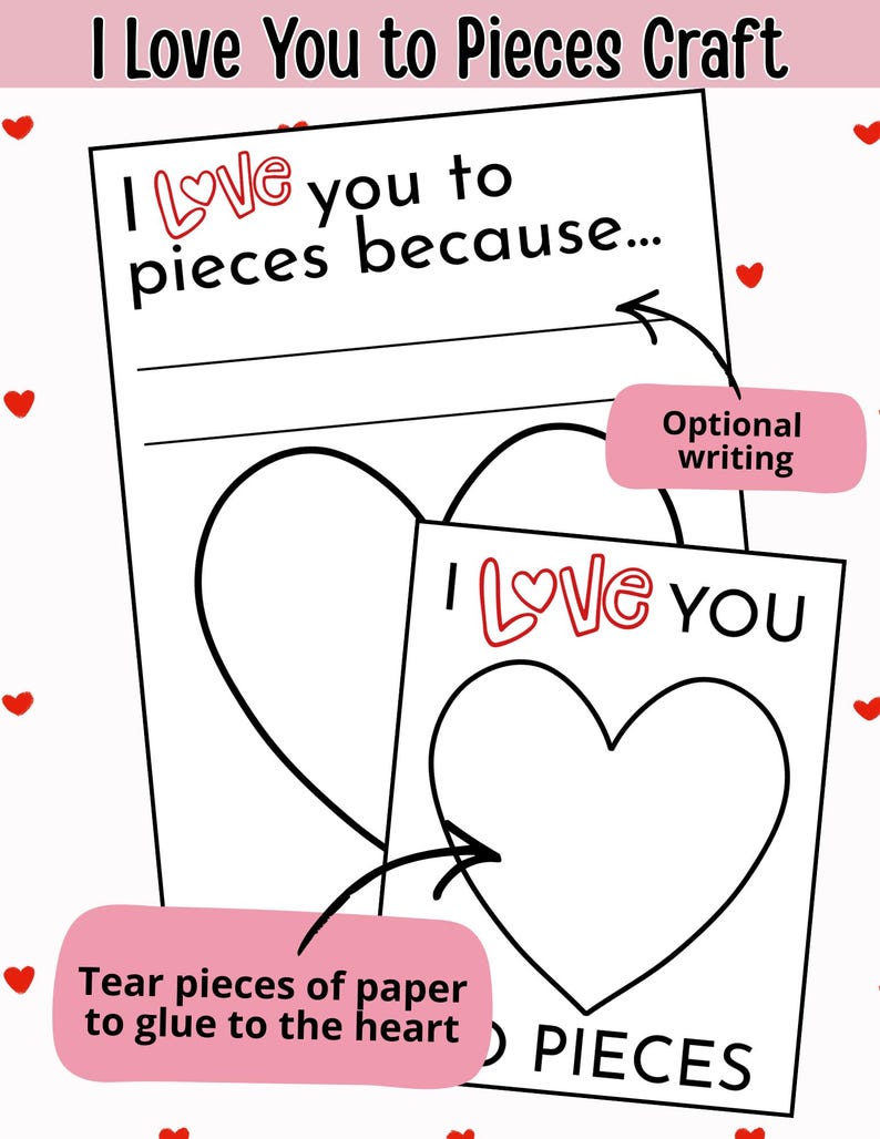 I Love You to Pieces Valentine Craft | Fine Motor Activity (digital ...