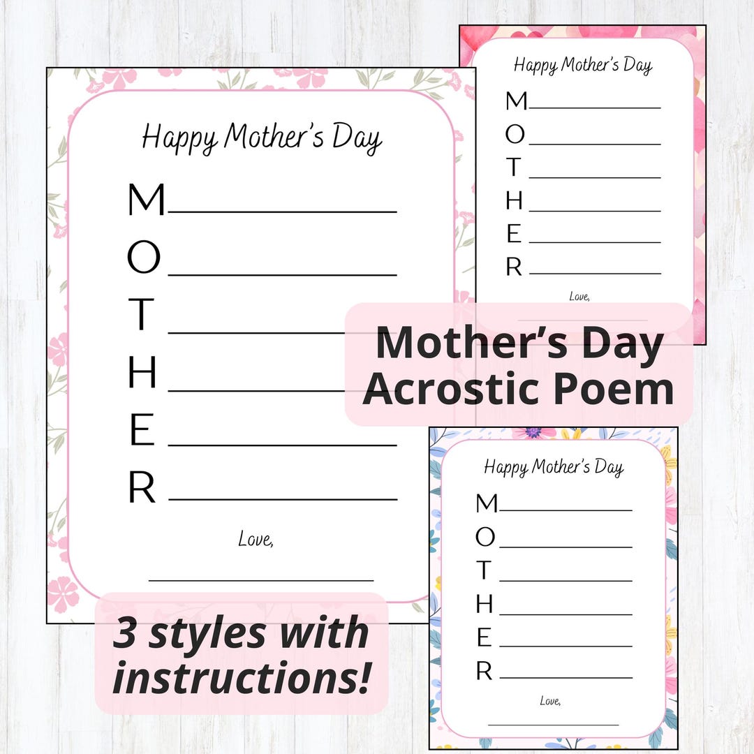 Mother’s Day Poem Printable, Mother Acrostic Poem, Gift From Kids, All ...
