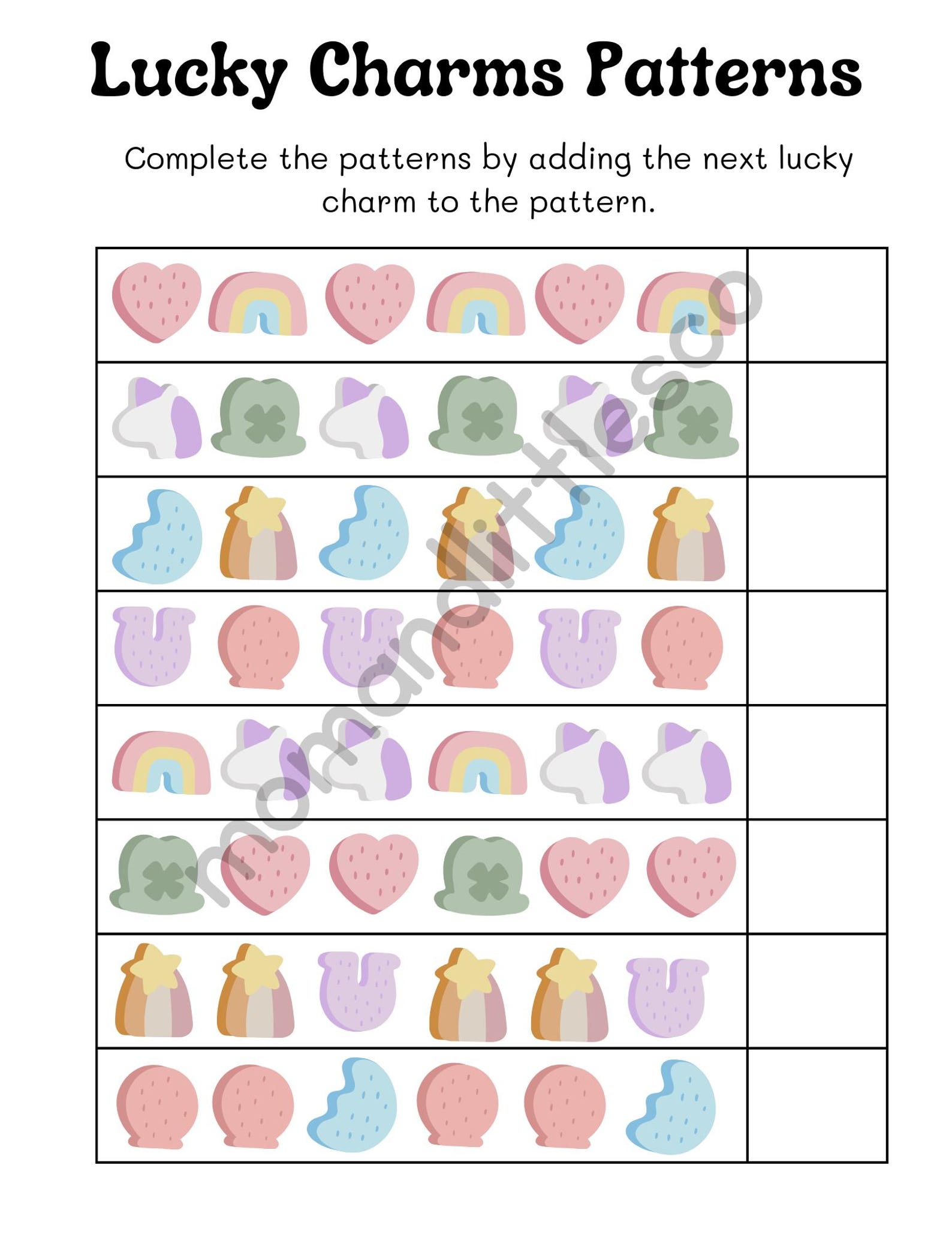 Lucky Charms Math Activities | Preschool Kindergarten Printable ...