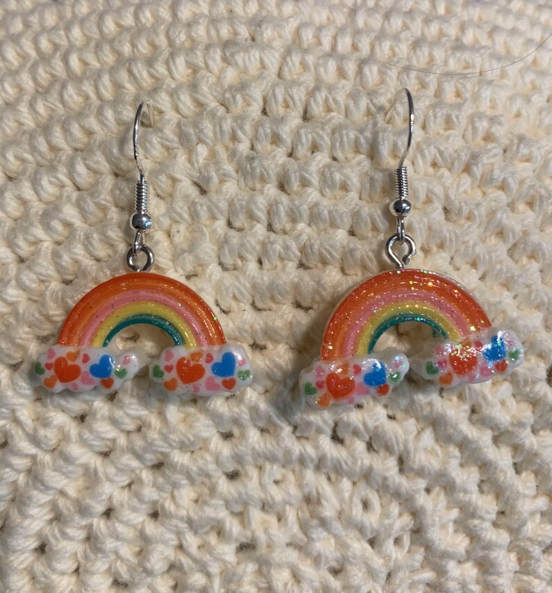 Rainbow Earrings: Handmade, Silver, Sparkle, Dangle Earrings; Pride ...