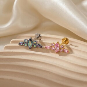Titanium Flower Flat Back Stud, Cartilage Helix Tragus Earring, Implant ...