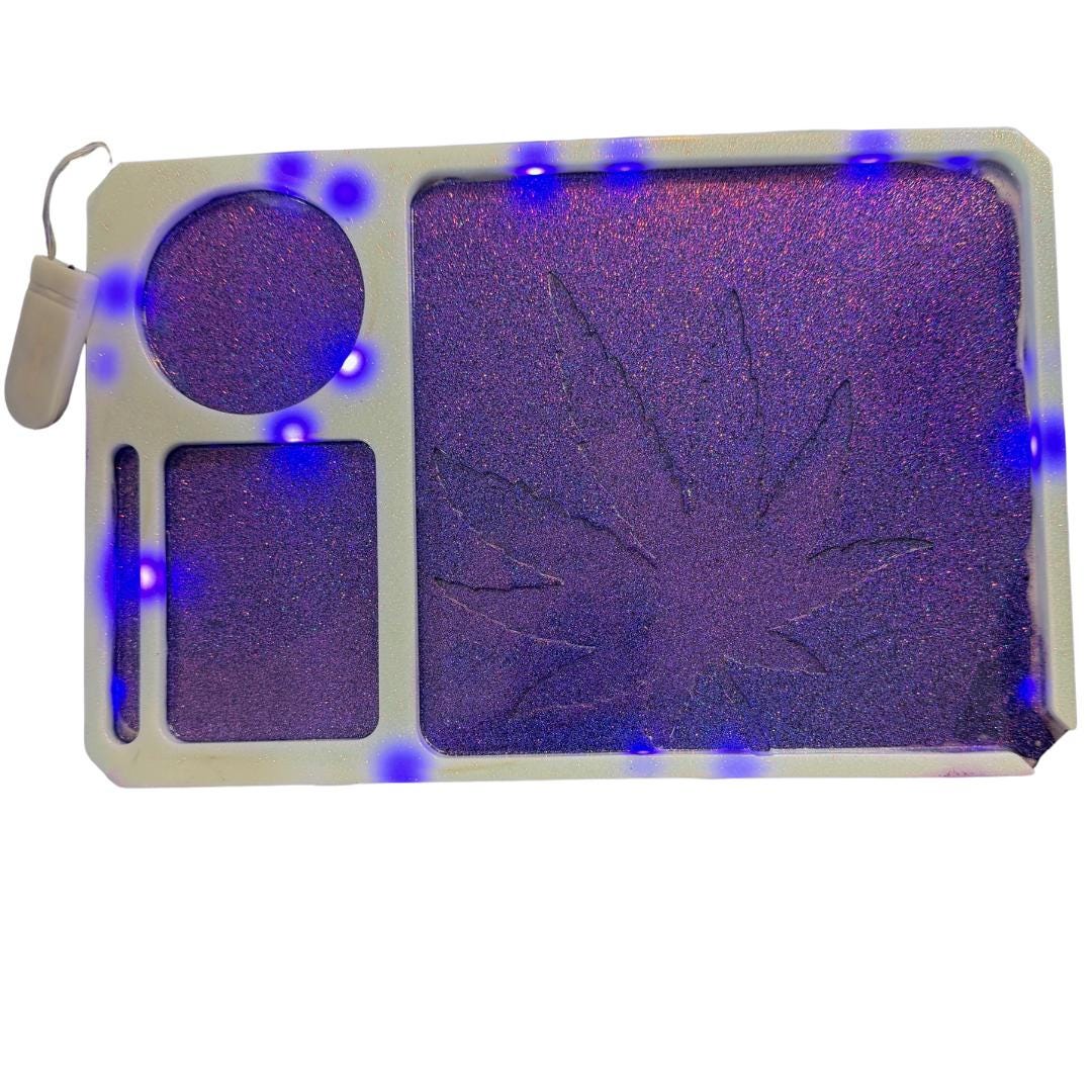 Purple & White Lighted Tray – LED | Handmade Glitter | Unique Stoner ...
