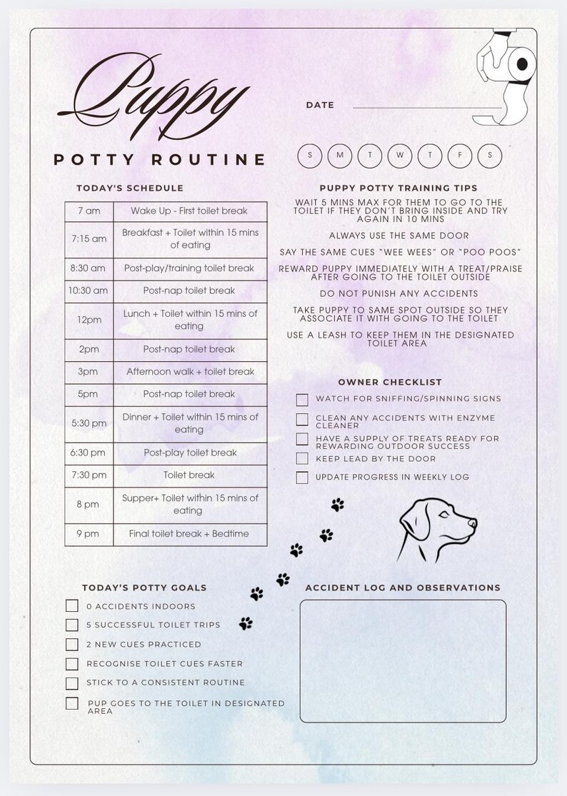 Puppy Potty Training Schedule Printable Planner - Etsy