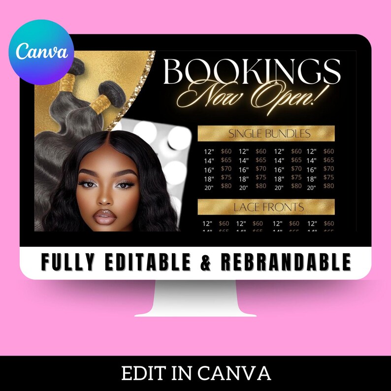 Editable Hair & Wig Price List Flyer: Canva Template (digital Download ...