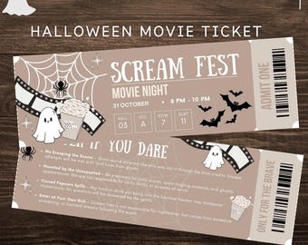 Printable Halloween Movie Night Tickets, Spooky Movie Night Party ...