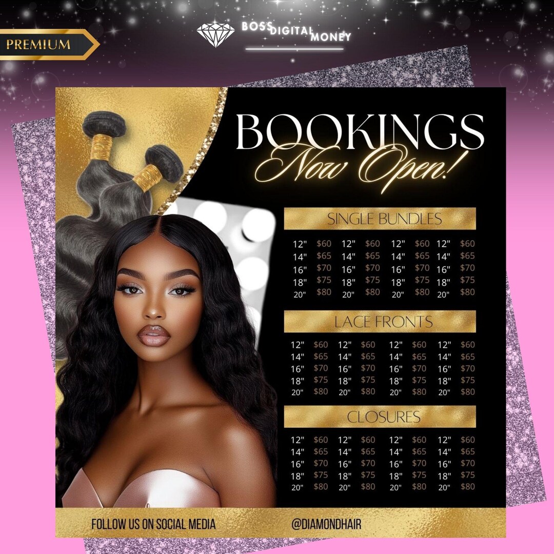 Editable Hair & Wig Price List Flyer: Canva Template (digital Download ...