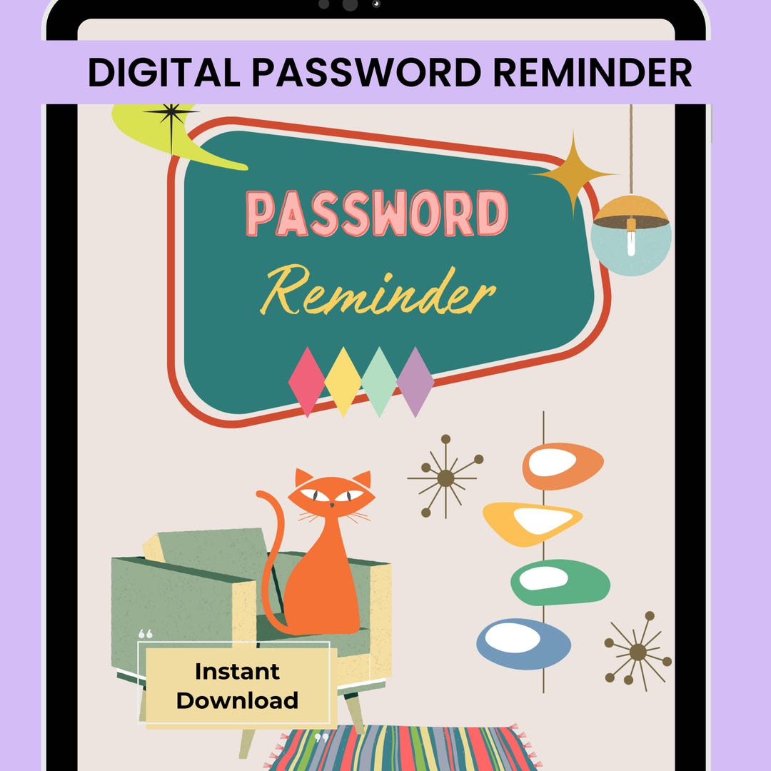 Password Reminder Digital Download, Mid Century Modern, Website Tracker ...