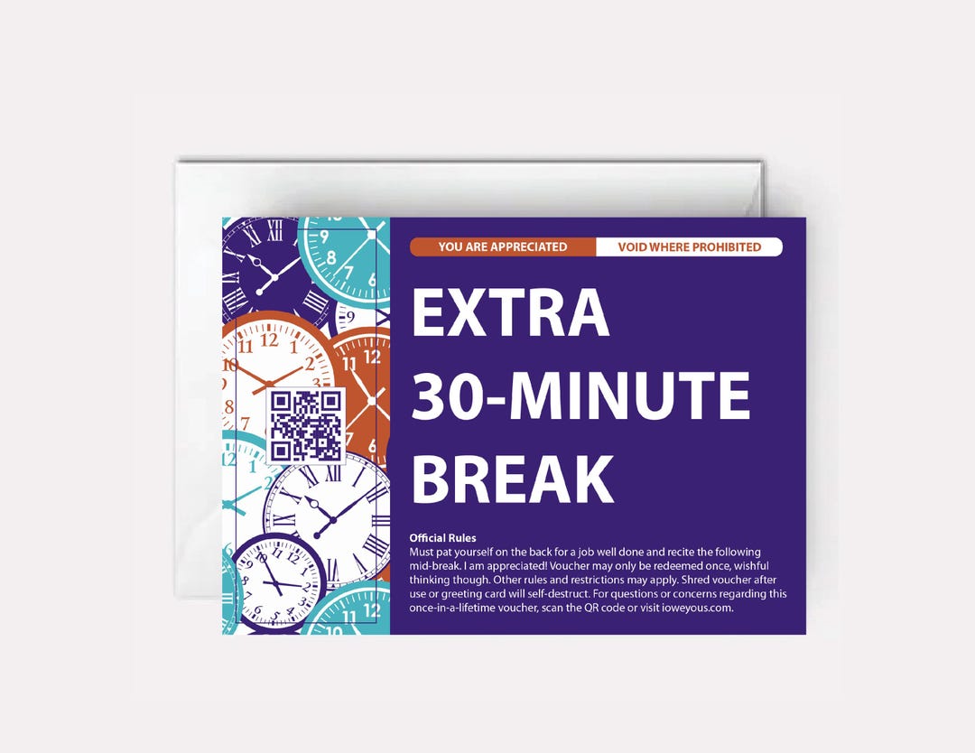 Employee Appreciation Card: Extra 30-minute Break - Etsy