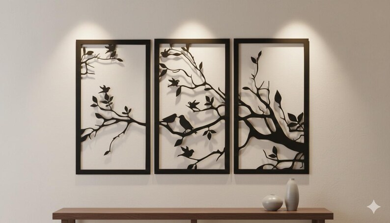 3 Panel Bird Tree Metal Art DXF SVG - Etsy
