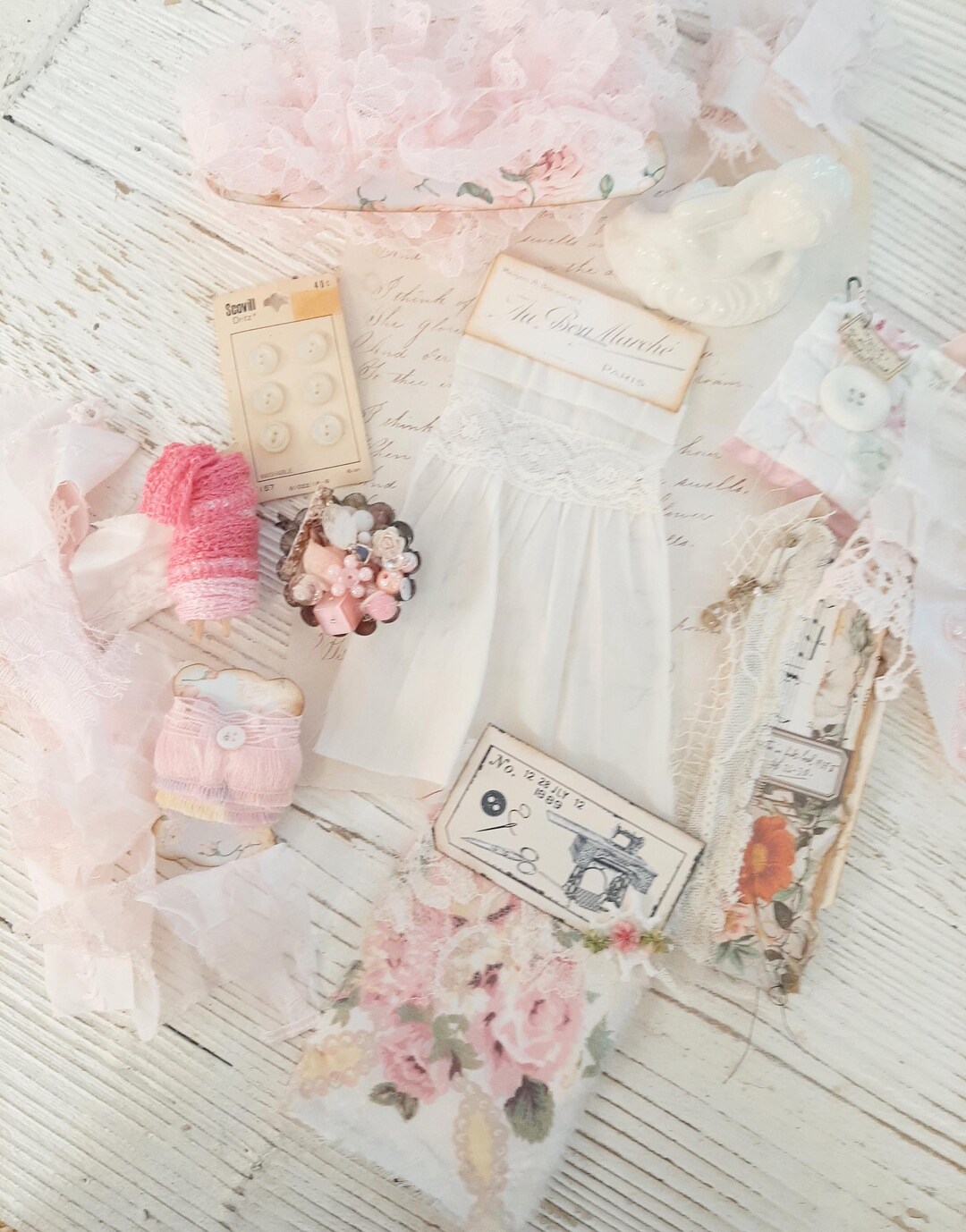 Pink Inspiration Haberdashery Page Edger in Pink Tones, Lace and Trim ...