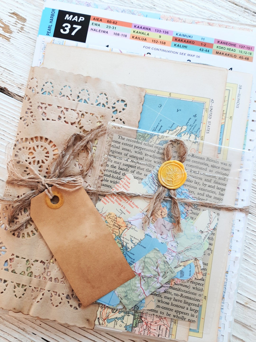 Bundle of Vintage and Newer Maps Map Pages With Lace Bundle for Junk ...