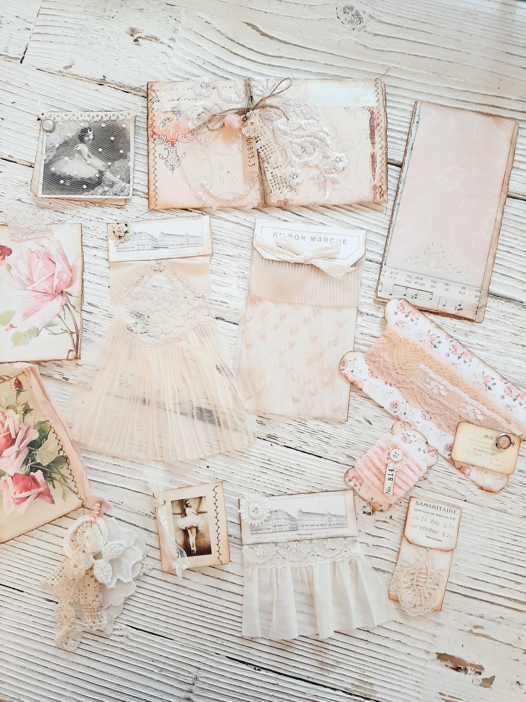 Haberdashery Themed Ephemera Pieces in Neutral Tones, Lace and Trim ...