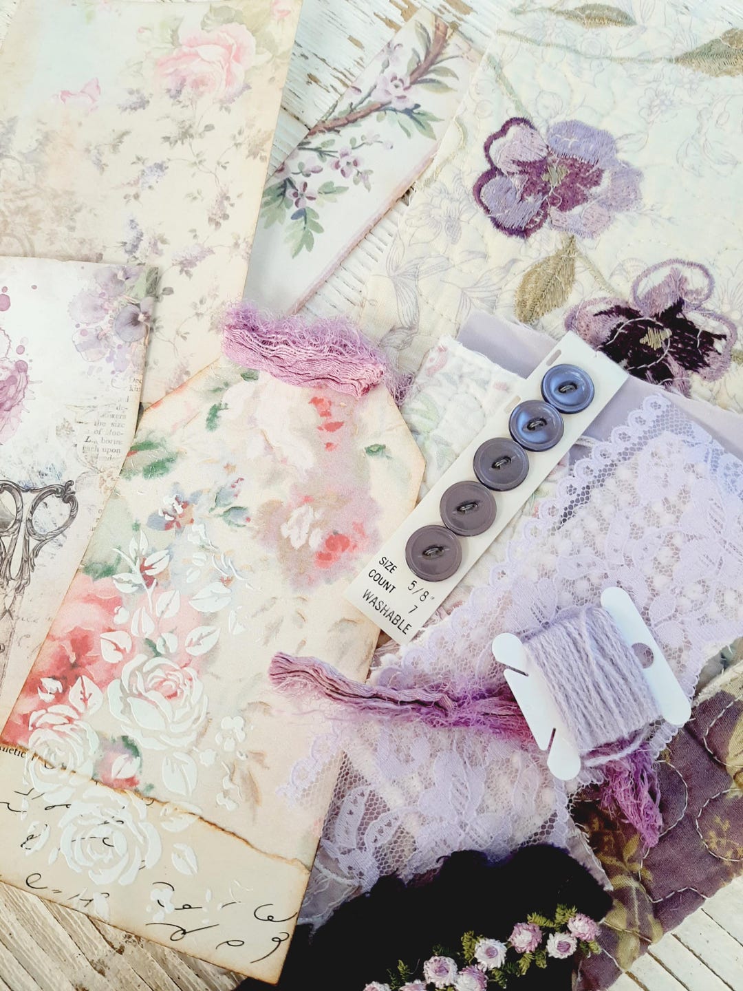 Lavender Lovers Sampler Kit Quilt Pieces Fabric Pieces Laces Buttons ...