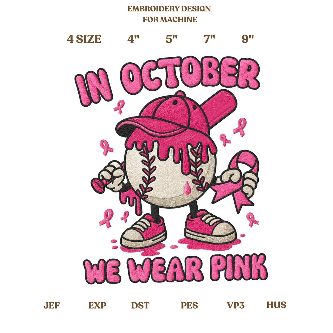 Breast Cancer Awareness Baseball Embroidery Design (digital File) - Etsy
