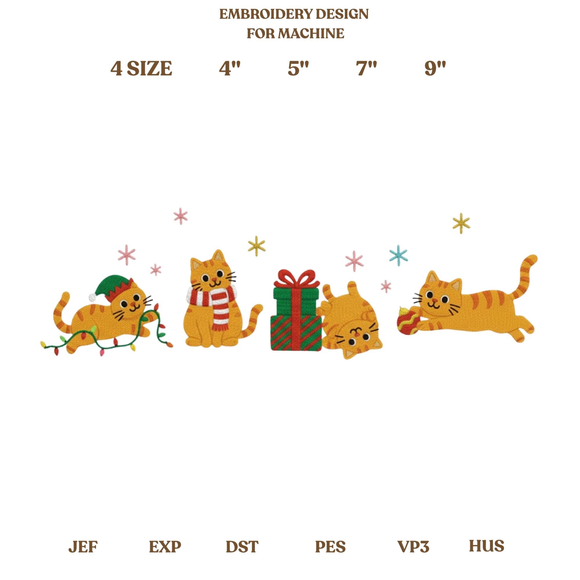 Christmas Ginger Cats Embroidery Designs 4 Sizes, Christmas Cute Cat ...