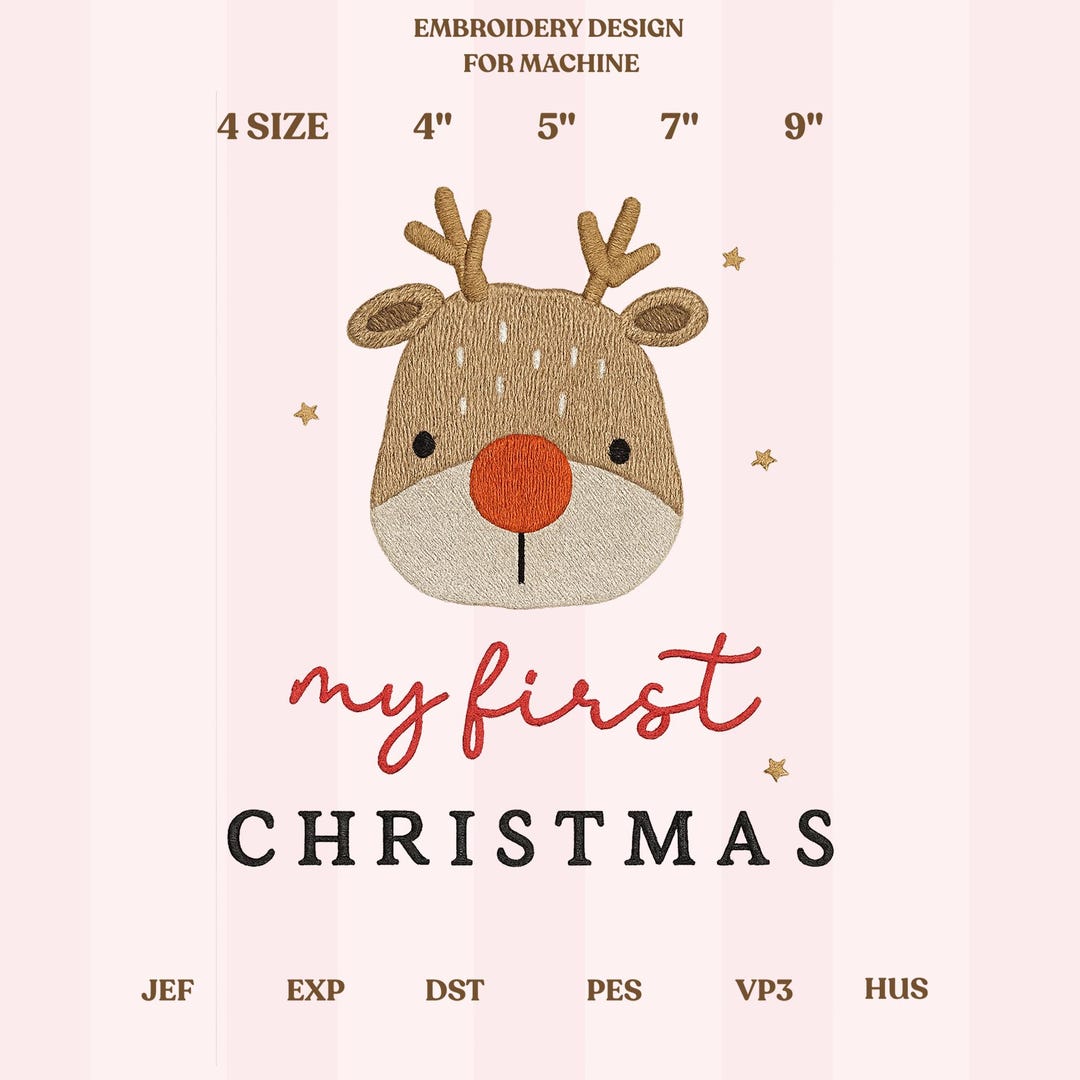 Baby's First Christmas Embroidery Design, Cute Christmas Reindeer ...