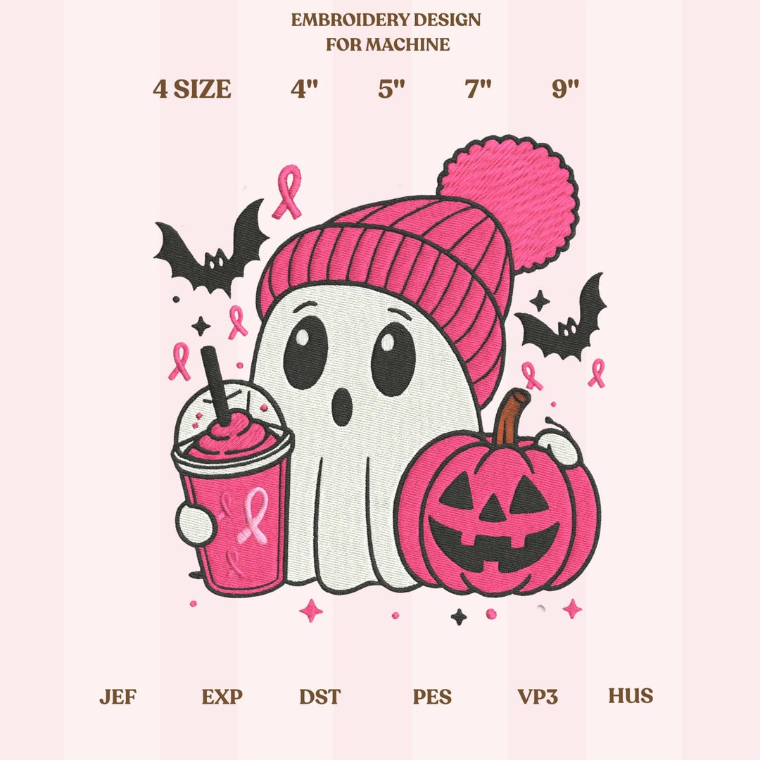 Spooky Ghost Breast Cancer Awareness Embroidery Design (digital File ...