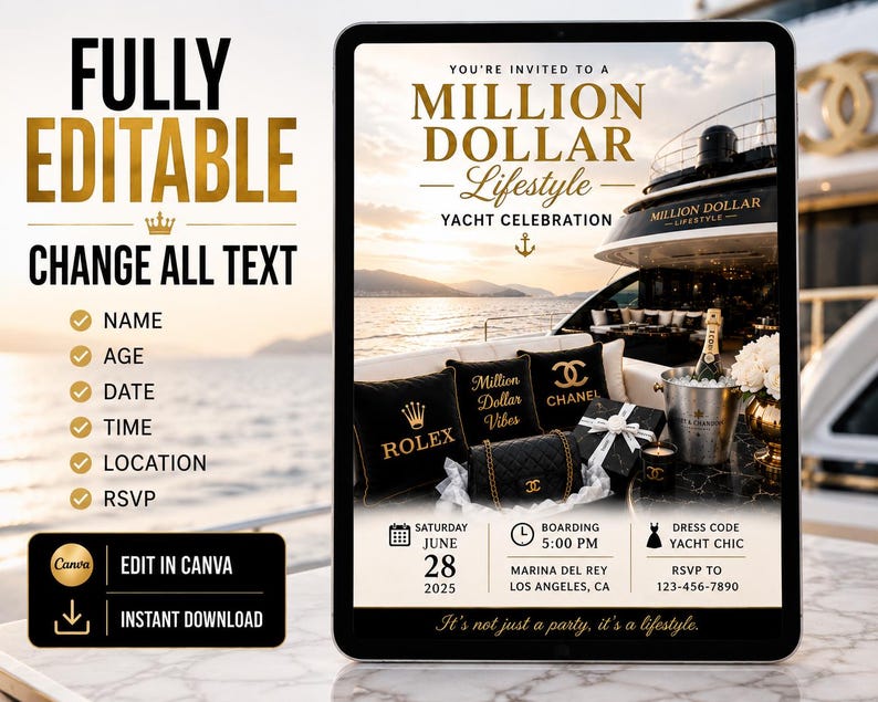 40th Birthday Yacht Invitation Template | Luxury Boat Party | Editable ...