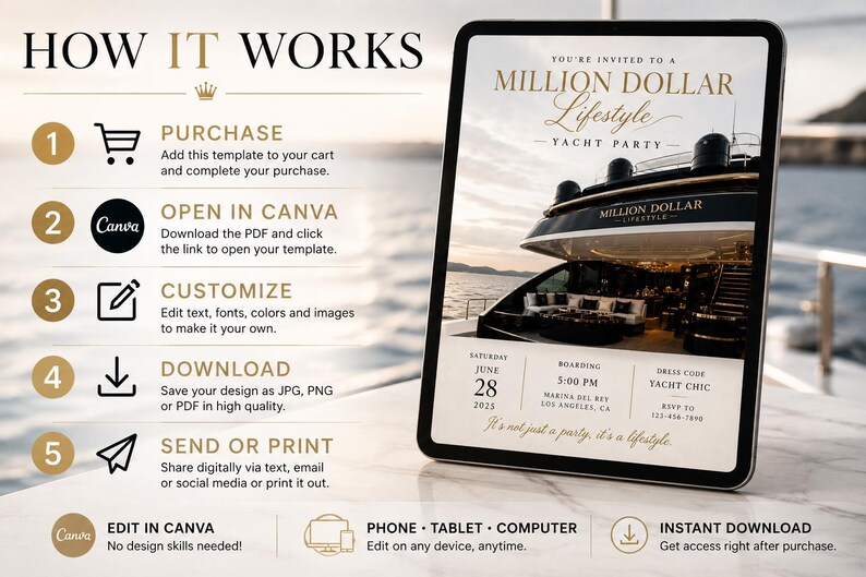 40th Birthday Yacht Invitation Template | Luxury Boat Party | Editable ...