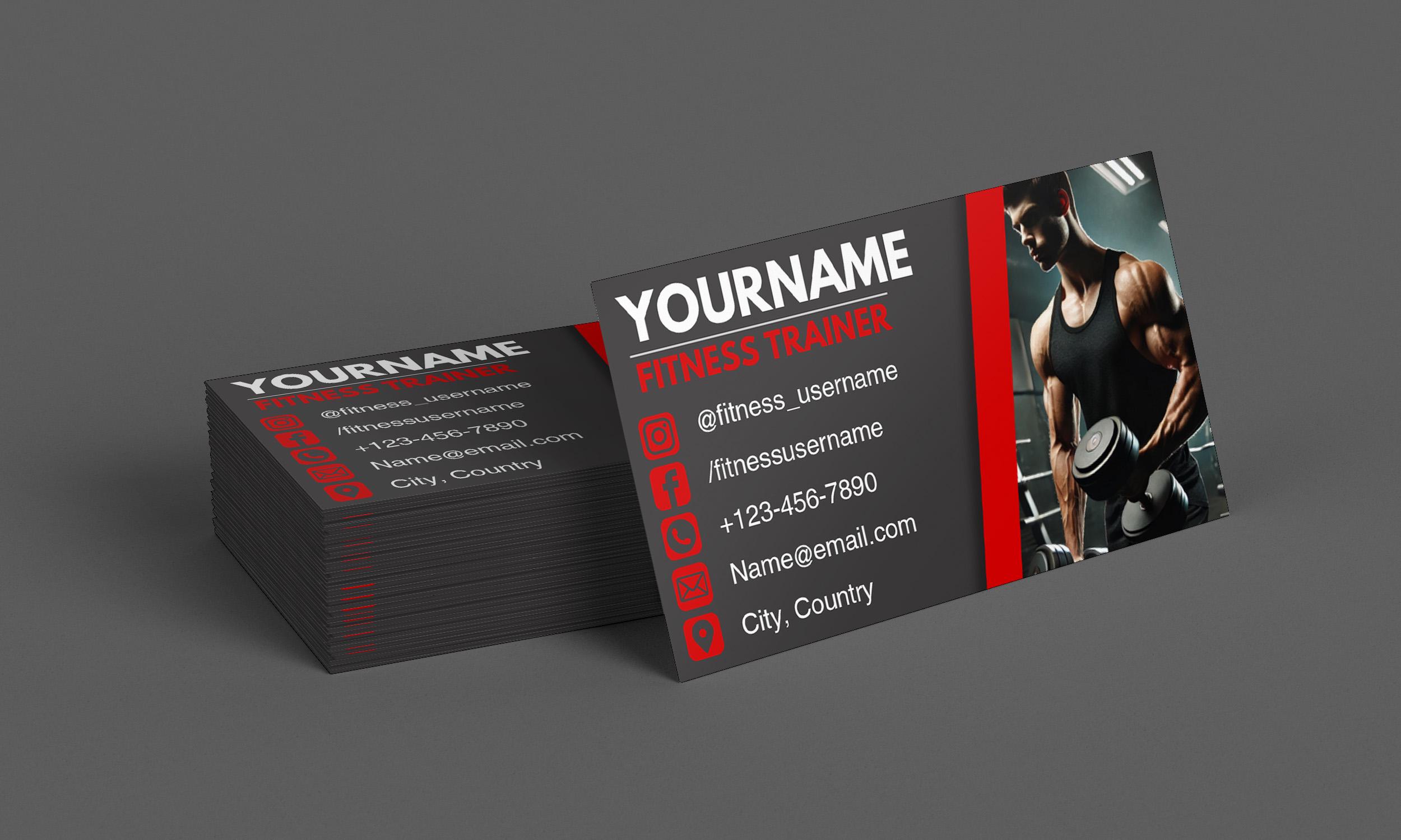 Editable Fitness Business Card Template | Personal Trainer Gym Coach ...