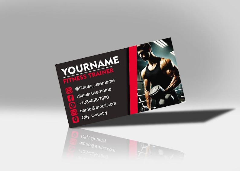 Editable Fitness Business Card Template | Personal Trainer Gym Coach ...