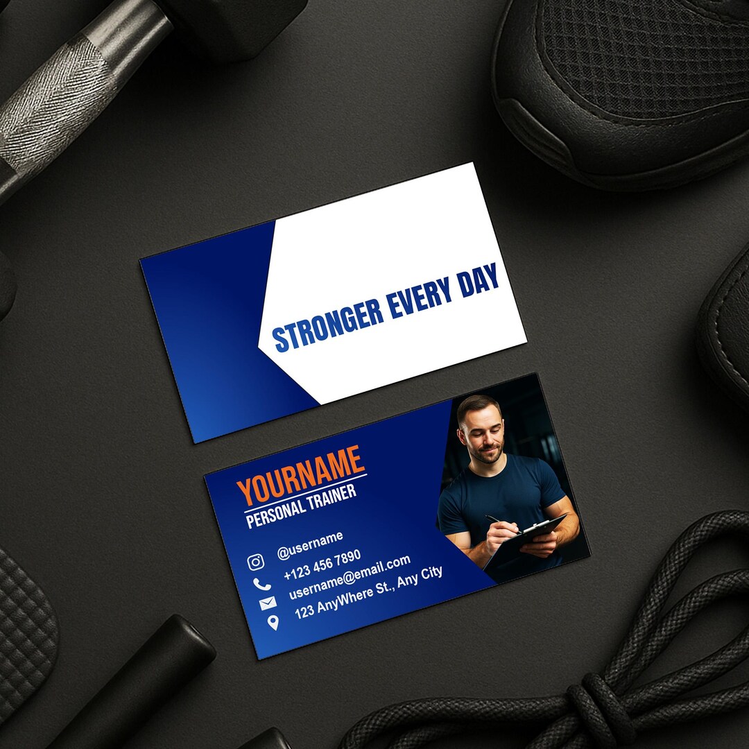 Fitness Business Card Template, Personal Trainer Card, Editable Gym ...