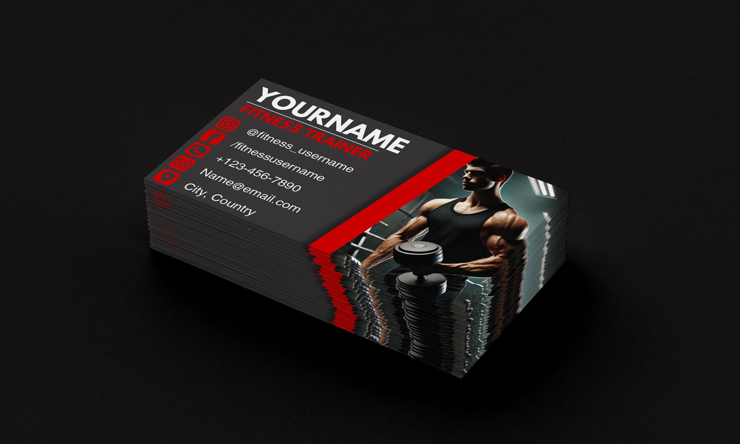 Editable Fitness Business Card Template | Personal Trainer Gym Coach ...