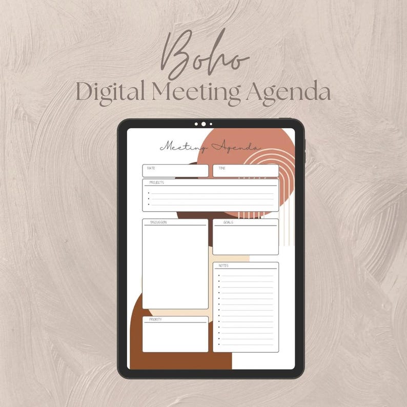 Boho Meeting Agenda Template | Printable Business Planner (interactive ...