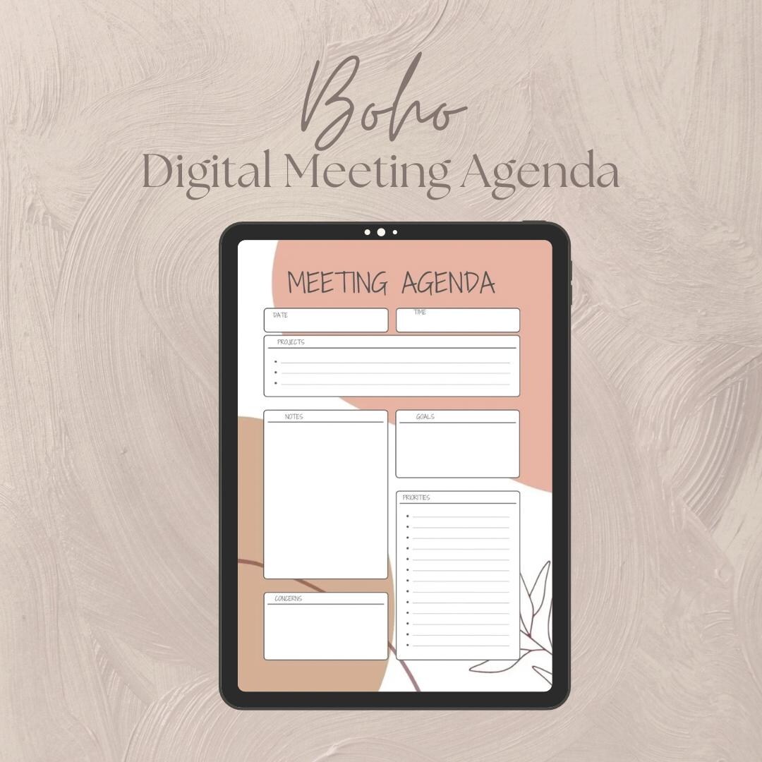 Boho Meeting Agenda Template | Ipad, Goodnotes Planner (printable PDF ...