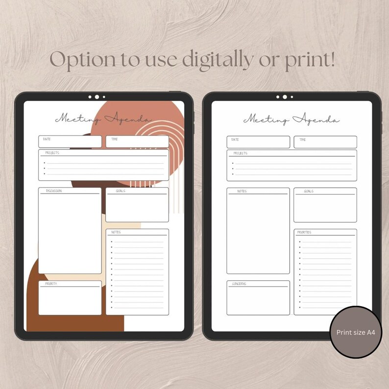 Boho Meeting Agenda Template | Printable Business Planner (interactive ...