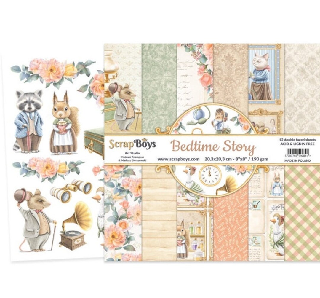 Bedtime Story 8x8 Paper Pad - Scrapboys Paper - 12 Double Sided Sheets ...