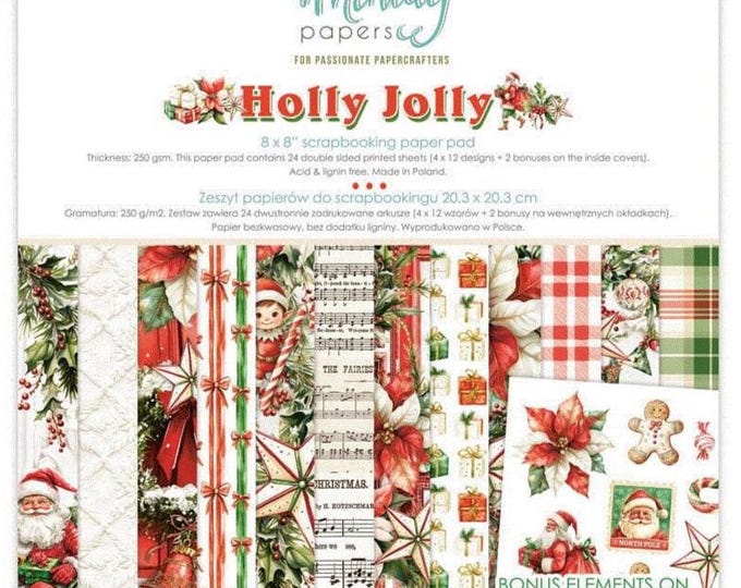 Holly Jolly 8x8 Paper Pad - Mintay Papers - Christmas Scrapbook Papers ...