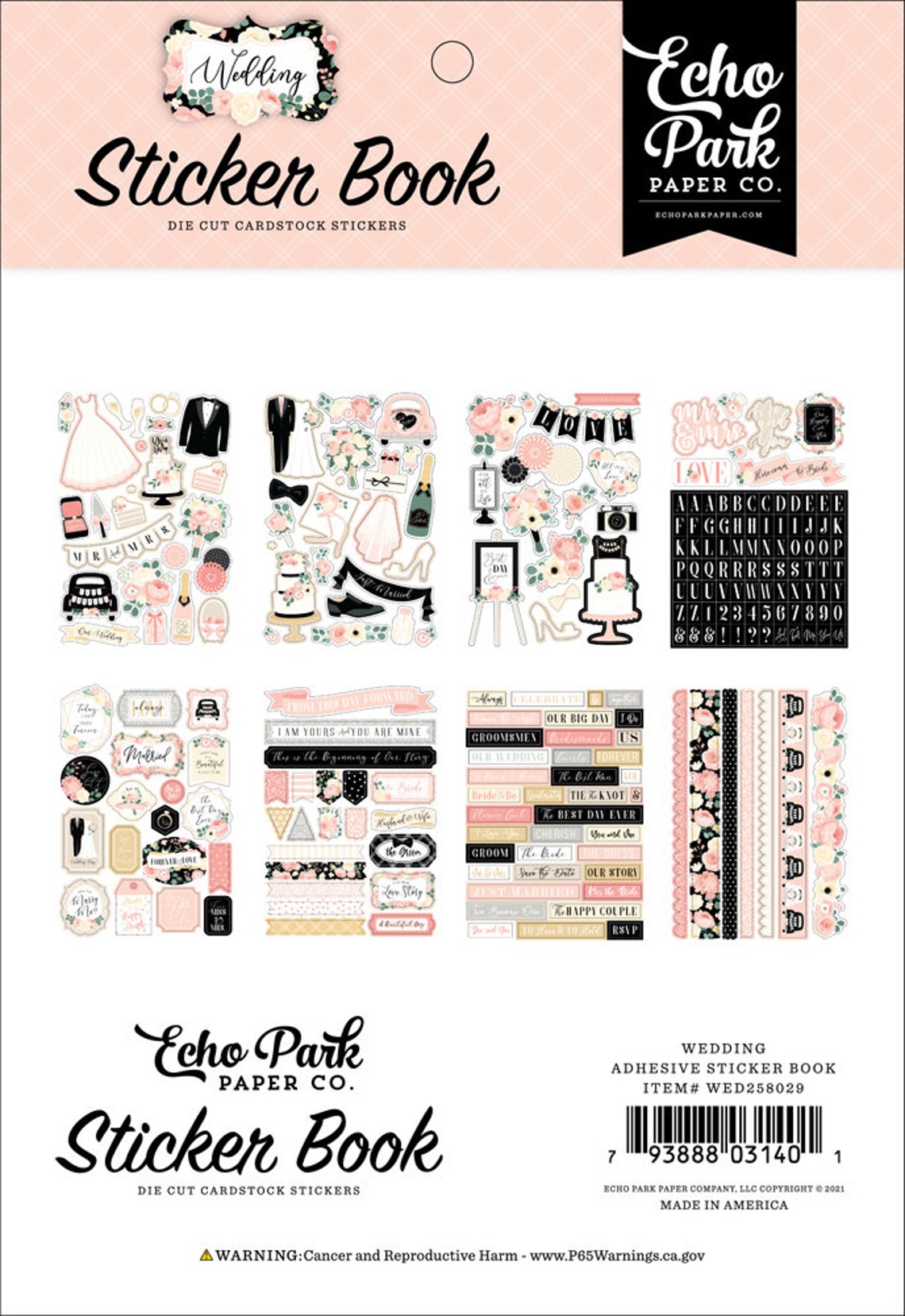 Echo Park - Wedding - Sticker Book - Die Cut Cardstock Stickers 16 ...