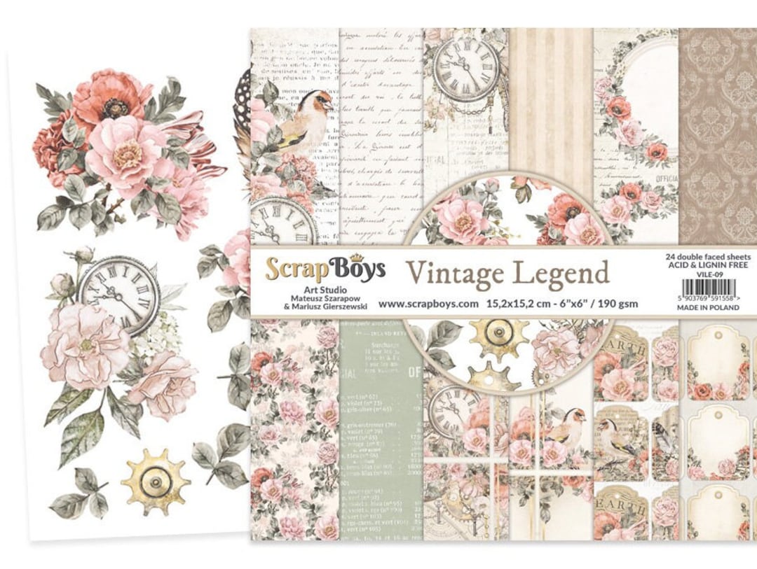 Vintage Legend 6x6 Paper Pad Scrapboys Paper 24 Double Sided Sheets ...